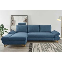 Pharao24.de Blaues Verwandlungssofa im Skandi Design Schlaffunktion