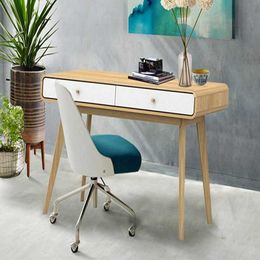 Pharao24.de Büroschreibtisch im Skandi Design Weiß und Holz Naturfarben