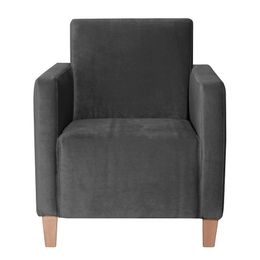 Pharao24.de Kleiner Sessel Anthrazit modern aus Samtvelours 71 cm breit