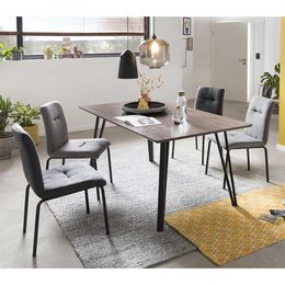 Pharao24.de Esszimmer Gruppe in Nussbaumfarben und Grau Retrostil (fünfteilig)