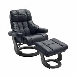 Pharao24.de TV Relaxsessel aus Leder Schwarz mit Hocker (zweiteilig)