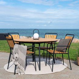 Pharao24.de Gartentischgruppe Outdoor Essgruppe aus Teak Massivholz und Metall (fünfteilig)