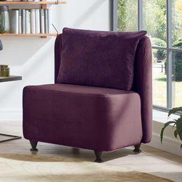Pharao24.de Loft Polstersessel in Dunkellila Webstoff und Velours