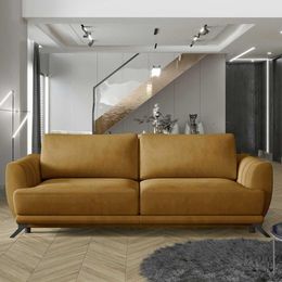 Pharao24.de Sofa Dreisitzer in Senfgelb mit Armlehnen