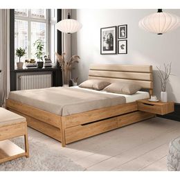 Pharao24.de Bett aus Wildeiche Massivholz Webstoff (dreiteilig)