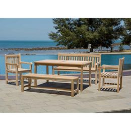 Pharao24.de Terrassensitzgruppe aus Teak Massivholz Bänken (fünfteilig)