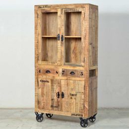Pharao24.de Vitrinenschrank auf Rollen Industry Style