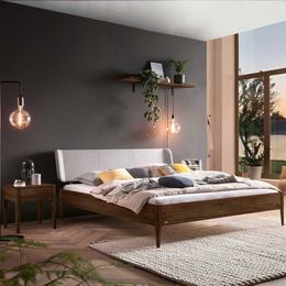 Pharao24.de Nussbaum Holz Doppelbett in modernem Design 160x200 cm oder 180x200 cm