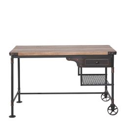 Pharao24.de Industry Design Schreibtisch in Schwarz und Holz verwitterter Optik Metallrollen