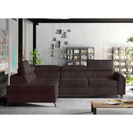 Pharao24.de Ecksofa Couch aus Velours in Dunkelbraun