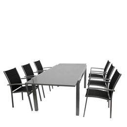 Pharao24.de Gartentischgruppe in Grau und Schwarz modern (siebenteilig)