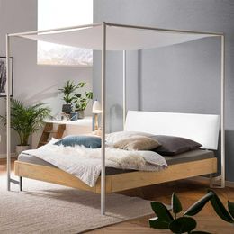 Pharao24.de Skandi Stil Himmelbett in Eiche Bianco und Weiß 200 cm hoch