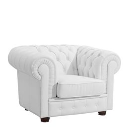Pharao24.de Wohnzimmer Sessel Kunstleder in Weiß Chesterfield Look
