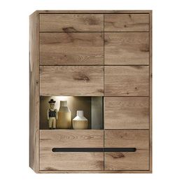 Pharao24.de Wand Vitrine Wohnzimmer in Wildeichefarben LED Beleuchtung