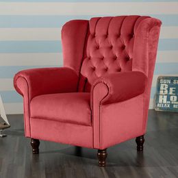 Pharao24.de Chesterfield Ohrenbackensessel aus Samtvelours Rot