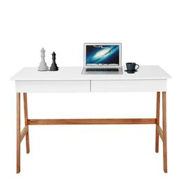 Pharao24.de Laptopschreibtisch in Weiß und Naturfarben Vierfußgestell