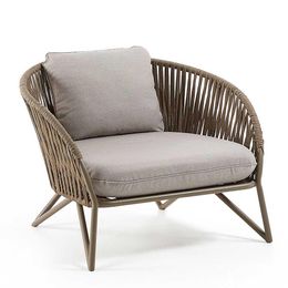 Pharao24.de Armlehnsessel in Hellbraun Polster Beige Seilgeflecht