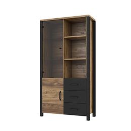 Pharao24.de Factory Vitrinenschrank mit Holz- und Glastür offenen Fächern