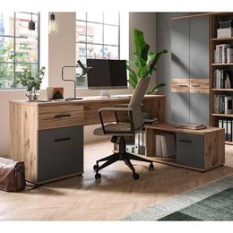 Pharao24.de Bürotisch mit Schrankelement in Grau und Wildeiche NB 170 cm breit