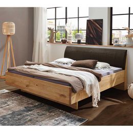 Pharao24.de Doppelbett mit Polster in Dunkelbraun Kunstleder 48 cm Einstiegshöhe