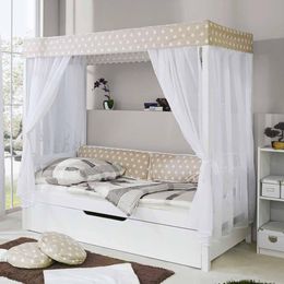 Pharao24.de Himmelbett mit Ausziehbett Weiß Beige