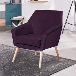 Pharao24.de Dunkellila Retrostil Sessel aus Samtvelours 67 cm breit