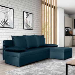 Pharao24.de Ecksofa Schlafsofa in Dunkelblau aus Velours