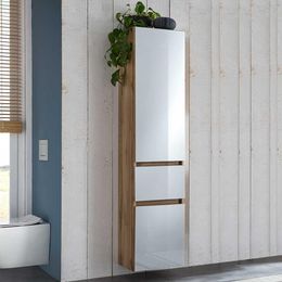 Pharao24.de Badezimmer Hochschrank in Weiß und Wildeiche Optik 185 cm hoch