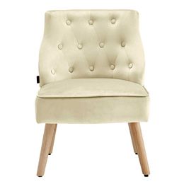 Pharao24.de Lounge Sessel in Cremefarben Samt Knopfsteppungen (2er Set)