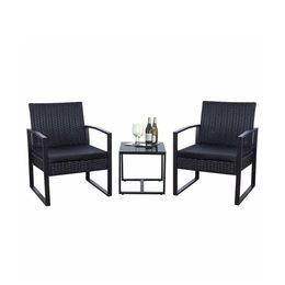 Pharao24.de Balkonmöbel Set in Schwarz Kunstrattan modern (dreiteilig)