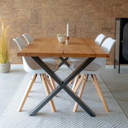 Pharao24.de Esszimmer Gruppe Tisch 140x95 cm Eiche massiv & Stahl (fünfteilig)