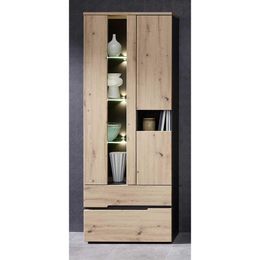 Pharao24.de Standvitrine Wohnzimmer modern in Wildeichefarben Dunkelgrau
