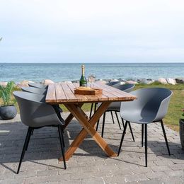 Pharao24.de Terrassensitzgruppe mit sechs Sitzplätzen Tisch Teak 200 cm (siebenteilig)