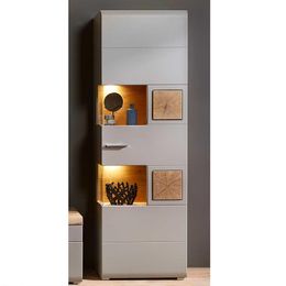 Pharao24.de Wohnzimmer Vitrine in Grau und Eiche Optik 65 cm breit