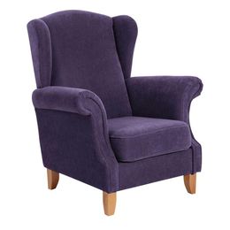 Pharao24.de Ohrensessel violett Landhaus aus Velour 108 cm hoch - 88 cm breit