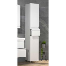 Pharao24.de Badezimmerhochschrank weiss 180 cm hoch melaminbeschichtet