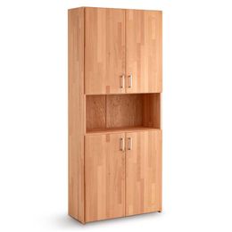 Pharao24.de Büroschrank Buche geölt 4 türig 186 cm hoch 80cm breit