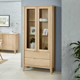 Pharao24.de Massivholz Vitrine aus Eiche Bianco geölt 90 cm breit