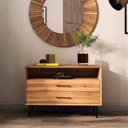 Pharao24.de Kommode Holz 65 cm hoch in Wildeichefarben zwei Schubladen