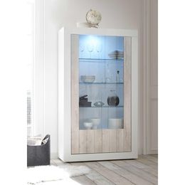 Pharao24.de Wohnzimmervitrine in Weiß Hochglanz Pinie Weiß Optik