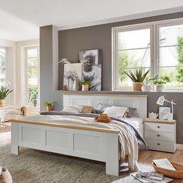 Pharao24.de Landhaus Bett 140 cm in Weiß und Eiche Bianco Made in Germany