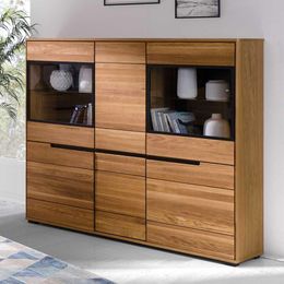 Pharao24.de Wohnzimmerschrank mit 2 Glastüren Eichefarben & Schwarz