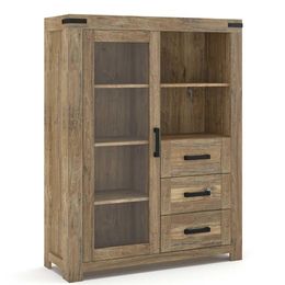 Pharao24.de Schrank Vitrine mit Schubladen und Glastür Eiche dunkel