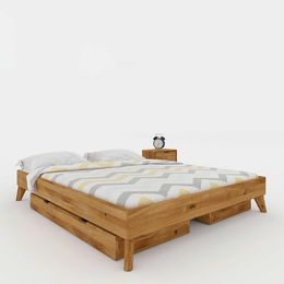 Pharao24.de Schubladen Bett aus Wildeiche Massivholz Kopfteil