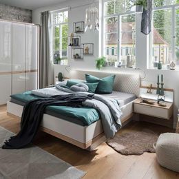 Pharao24.de Doppelbett in Beige und Eiche Bianco LED Beleuchtung (dreiteilig)