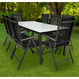 Pharao24.de Terrassensitzgruppe Gartenmöbel in Schwarz mit acht Sitzplätzen (neunteilig)