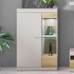 Pharao24.de Esszimmer Vitrine mit Glastür rechts Hellgrau und Zinneichefarben