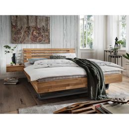 Pharao24.de Modernes Bett aus Wildeiche Massivholz zwei Nachtkommoden (dreiteilig)
