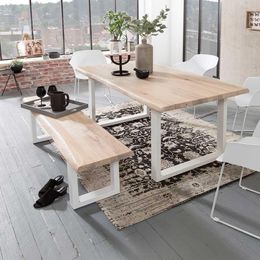 Pharao24.de Esszimmergruppe aus Eiche massiv White Wash geölt Industry Design (zweiteilig)