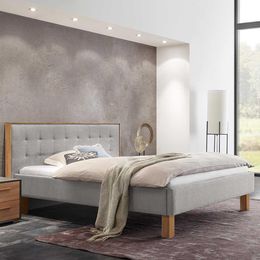 Pharao24.de Polsterbettgestell 140x200 in Grau und Eiche Bianco 100 cm hoch